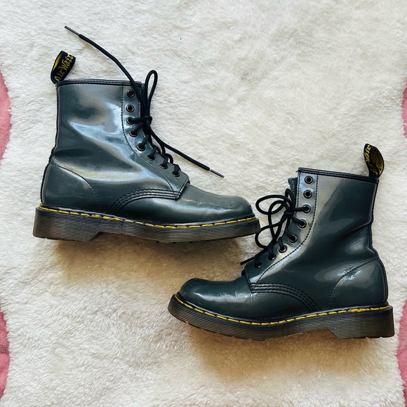 Dr. Martens | Shoes | Dr Martens Gray Patent Leather Lace Combat Boots ...